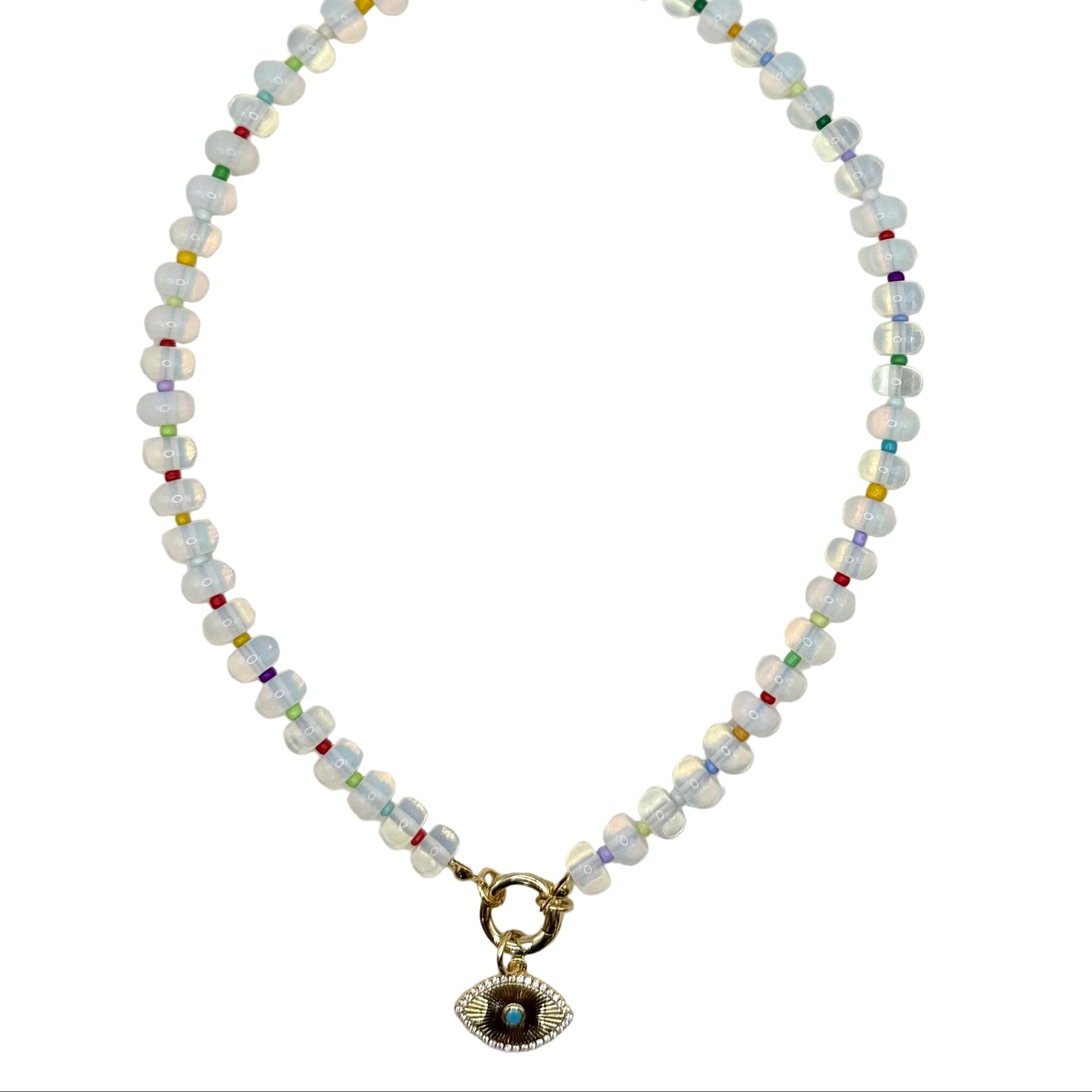 Evil Eye Iridescent Gemstone Charm Necklace – Baubles by Becca